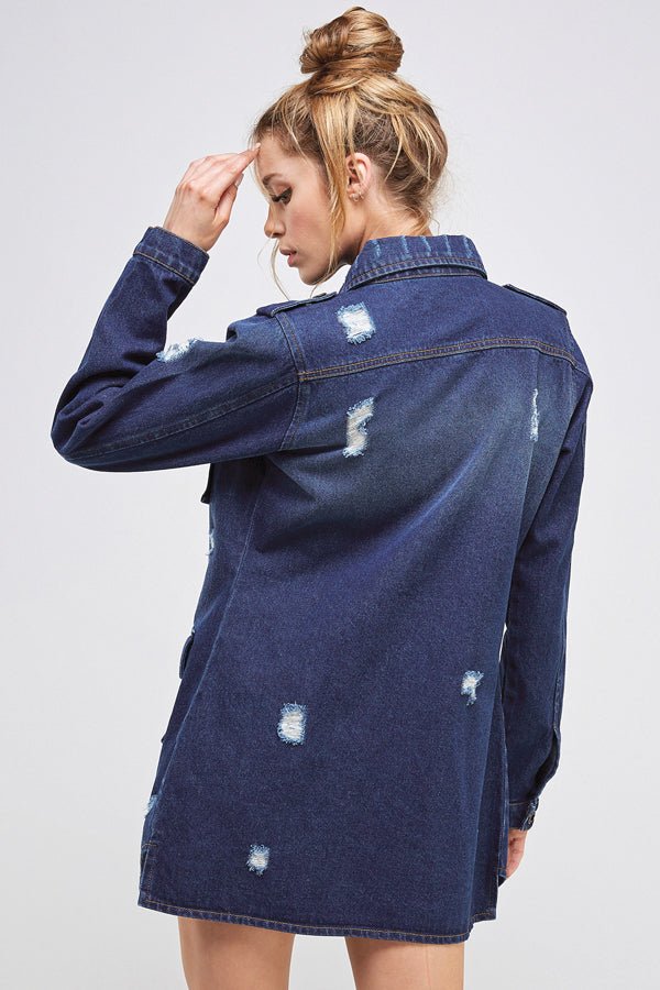Wholesale Jacket [Blue Age] Destroyed Denim Jacket with Four Pockets ...
