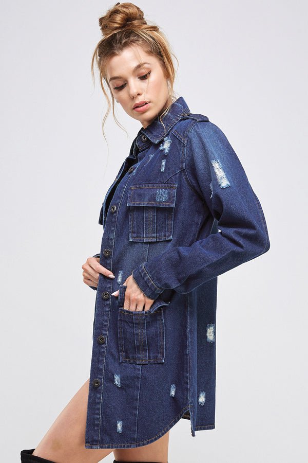 Wholesale Jacket [Blue Age] Destroyed Denim Jacket with Four Pockets ...