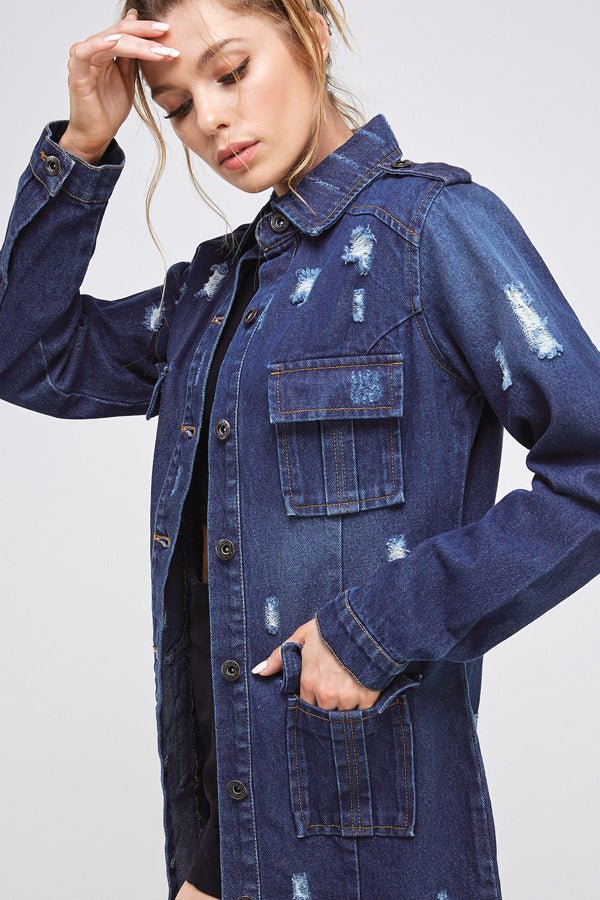 Wholesale Jacket [Blue Age] Destroyed Denim Jacket with Four Pockets ...