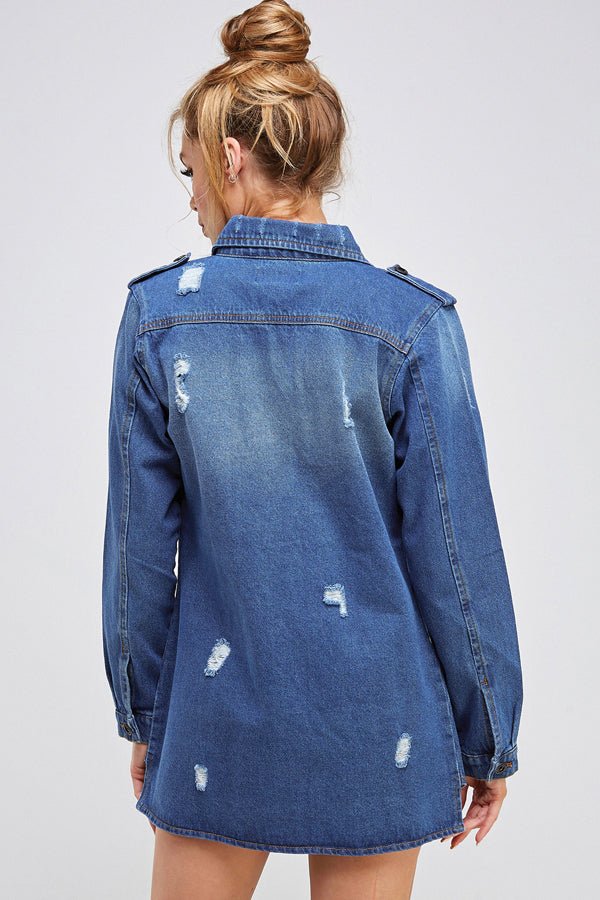 Wholesale Jacket [Blue Age] Destroyed Denim Jacket with Four Pockets ...