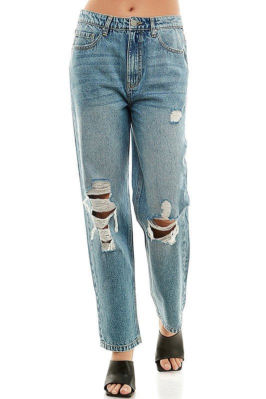 shop HIGH RISE RIPPED SLIM STRAIGHT JEANS – Blueage Jeans