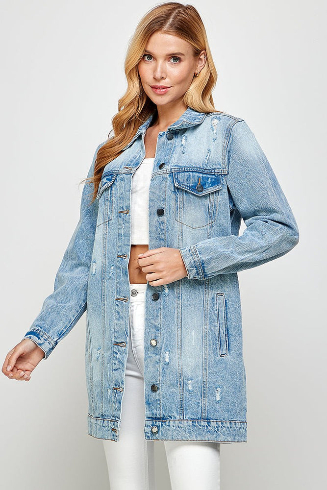 Ladies Denim Jacket with Distressed (Jk-4027) – Blueage Jeans