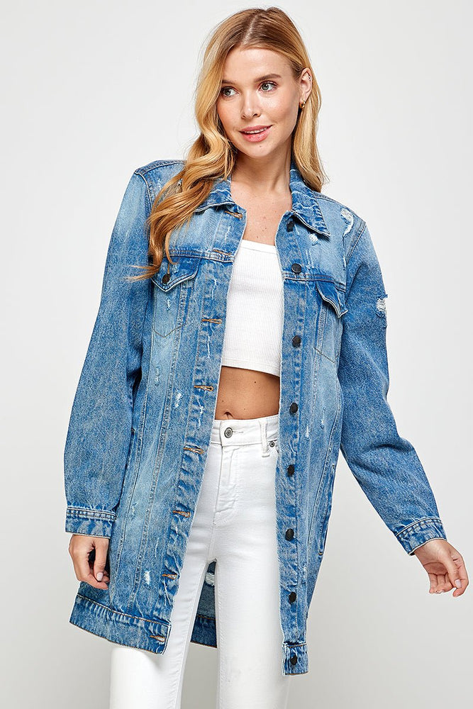 Ladies Denim Jacket with Distressed (Jk-4027) – Blueage Jeans