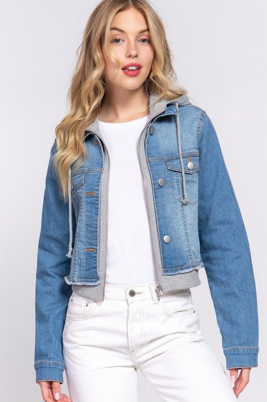 A wholesale Blue Age terry hoodie with a stretch denim jacket – Blueage ...