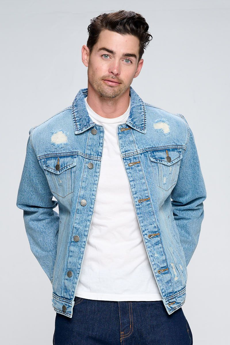 Men's Denim Jacket with Distressed – Blueage Jeans