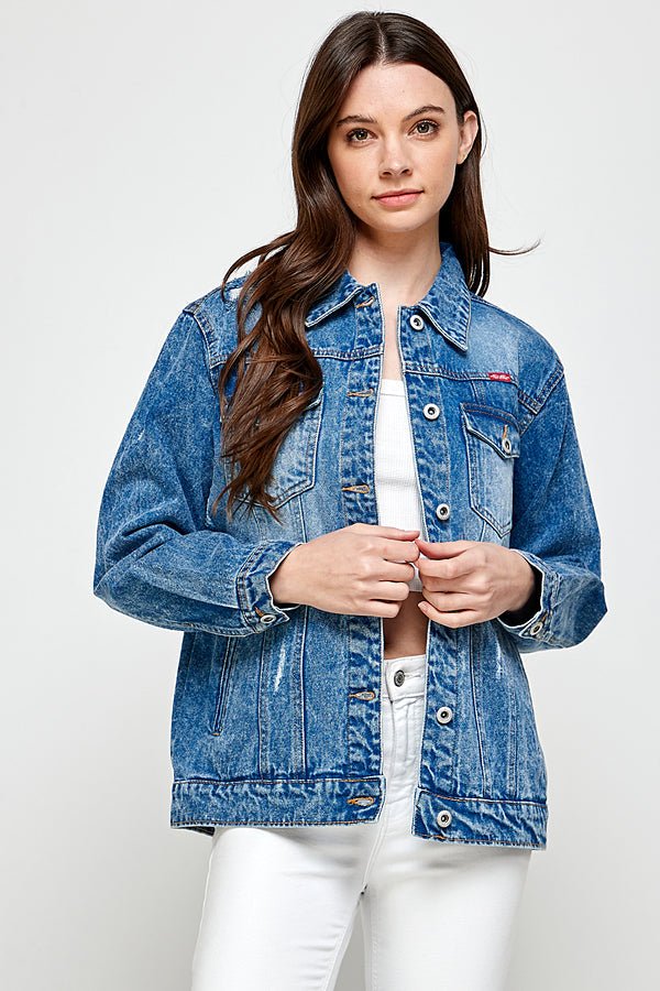 (WHOLESALE SAMPLE) Destroyed Casual Denim Jacket – Blueage Jeans